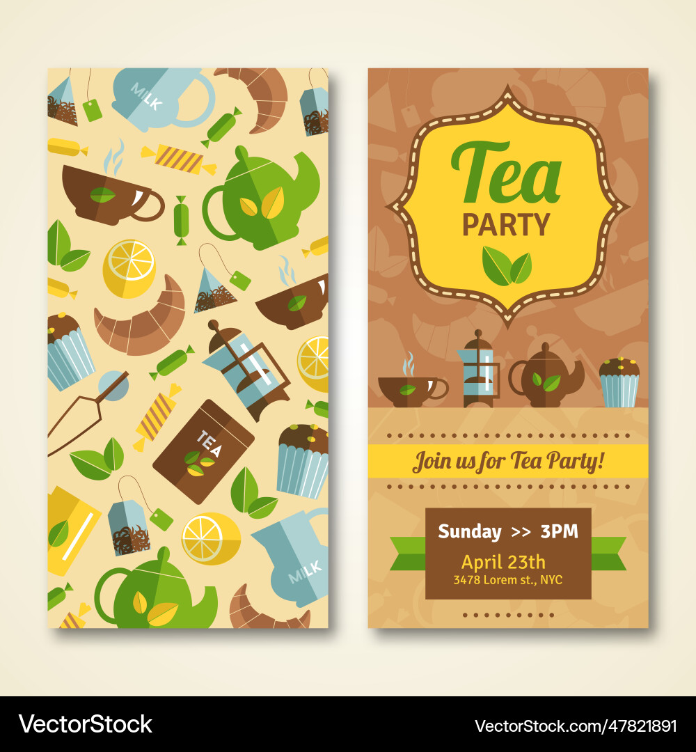 Tea party announcement 2 vertical banners Vector Image