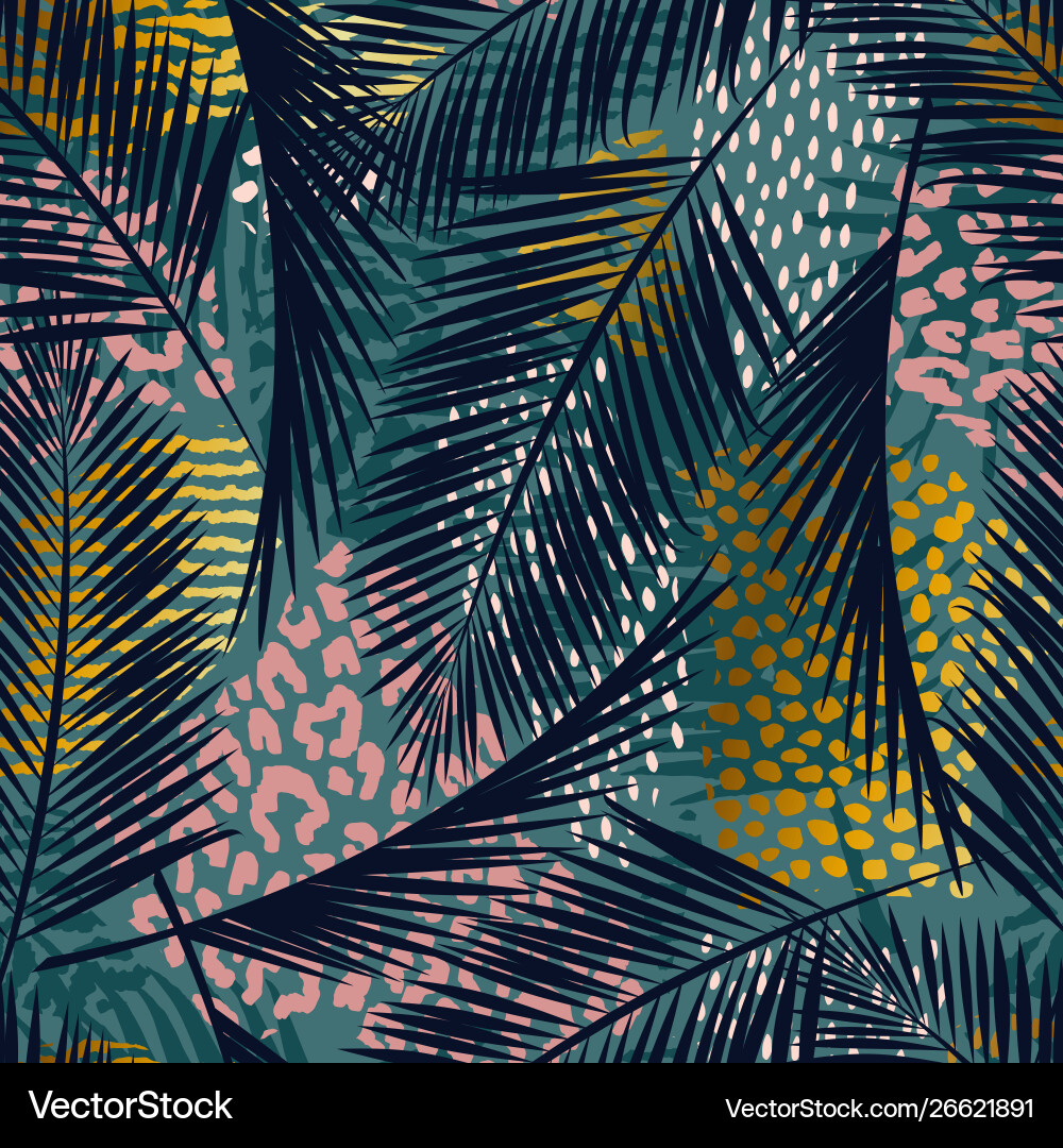Trendy seamless exotic pattern with palm animal Vector Image