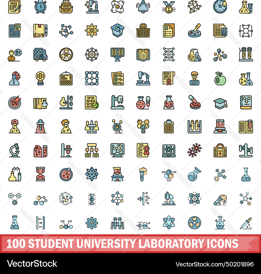 100 student university laboratory icons set color Vector Image
