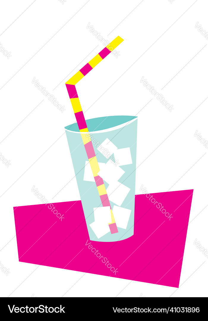 Glass with a cold cocktail straw and ice Vector Image