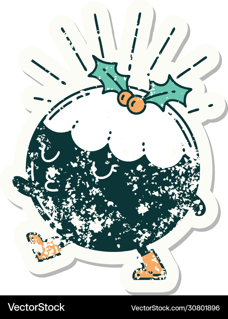 Grunge sticker tattoo style christmas pudding Vector Image