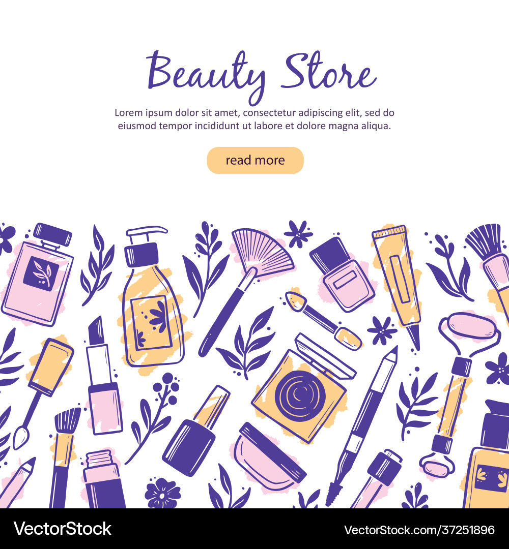 Hand drawn template with makeup beauty cosmetic Vector Image