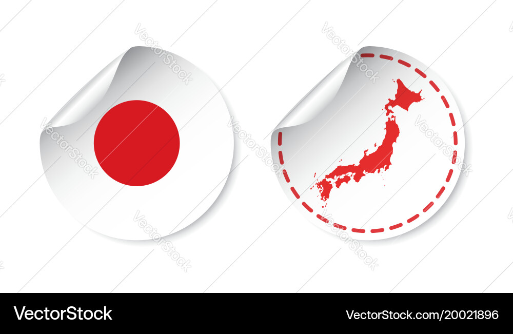 Japan sticker with flag and map label round tag Vector Image