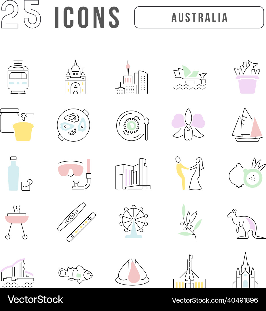 Set of linear icons australia Royalty Free Vector Image