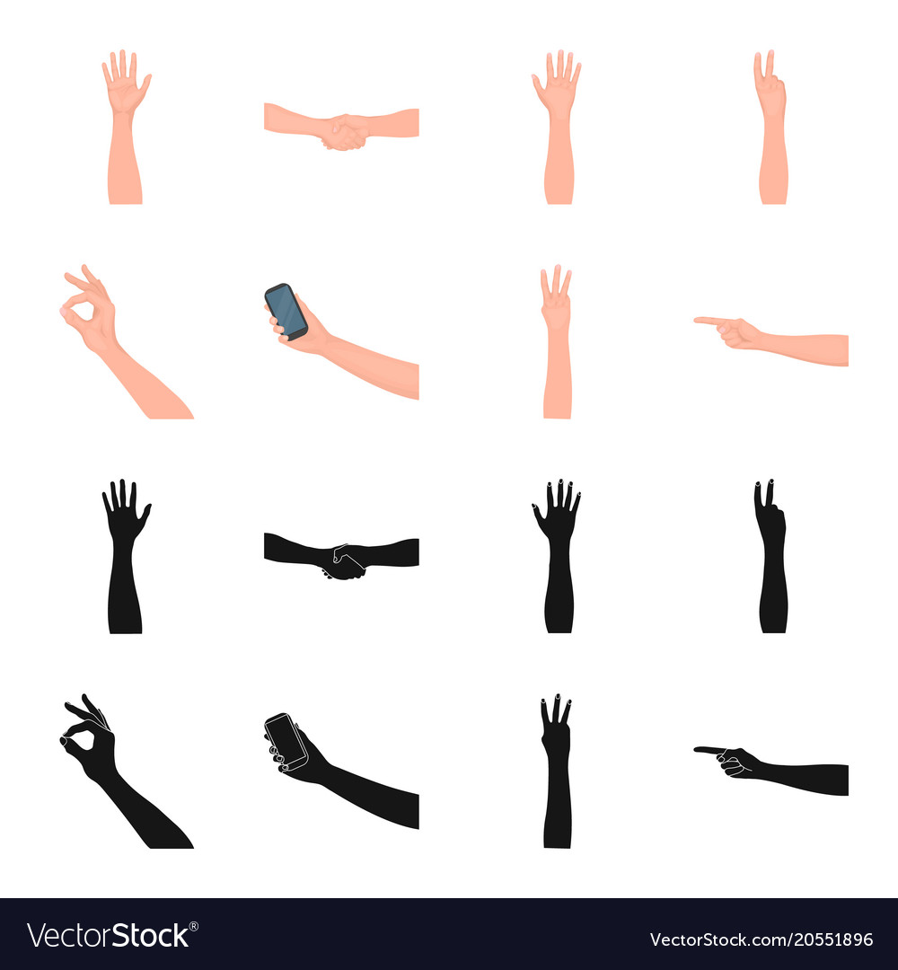 Sign language blackcartoon icons in set Royalty Free Vector