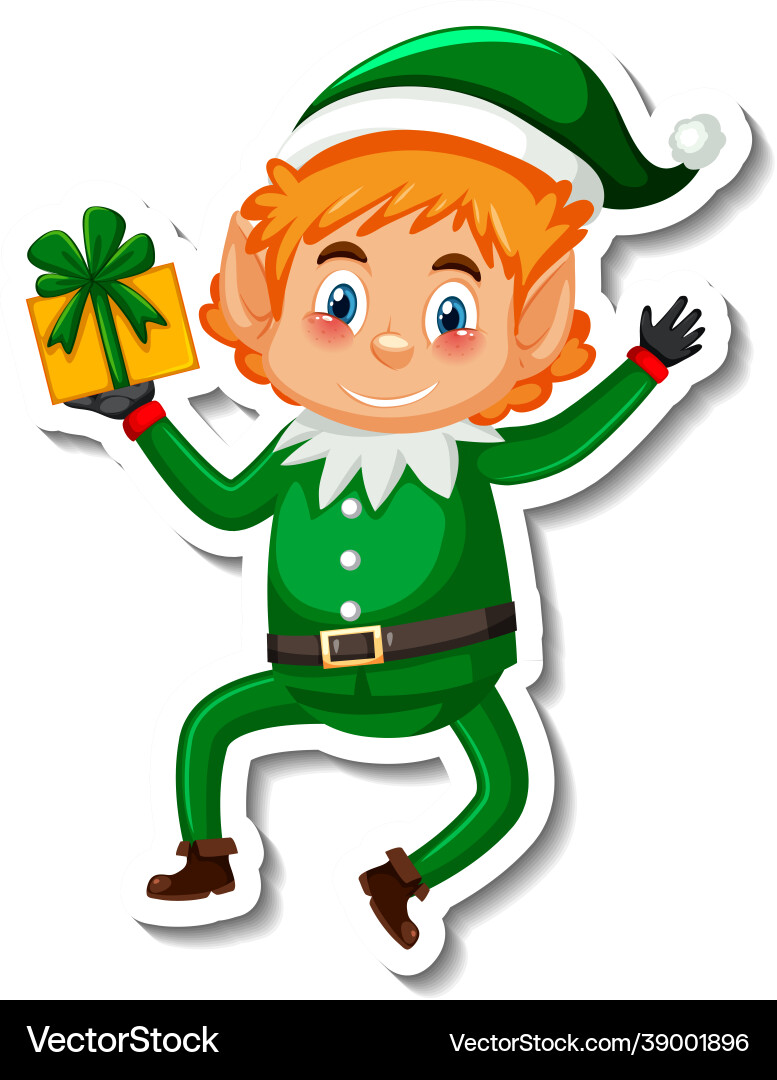 Sticker template with little elf cartoon Vector Image