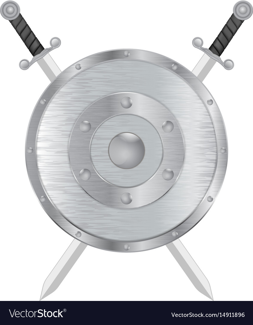 Swords and shield metal brushed medieval Vector Image