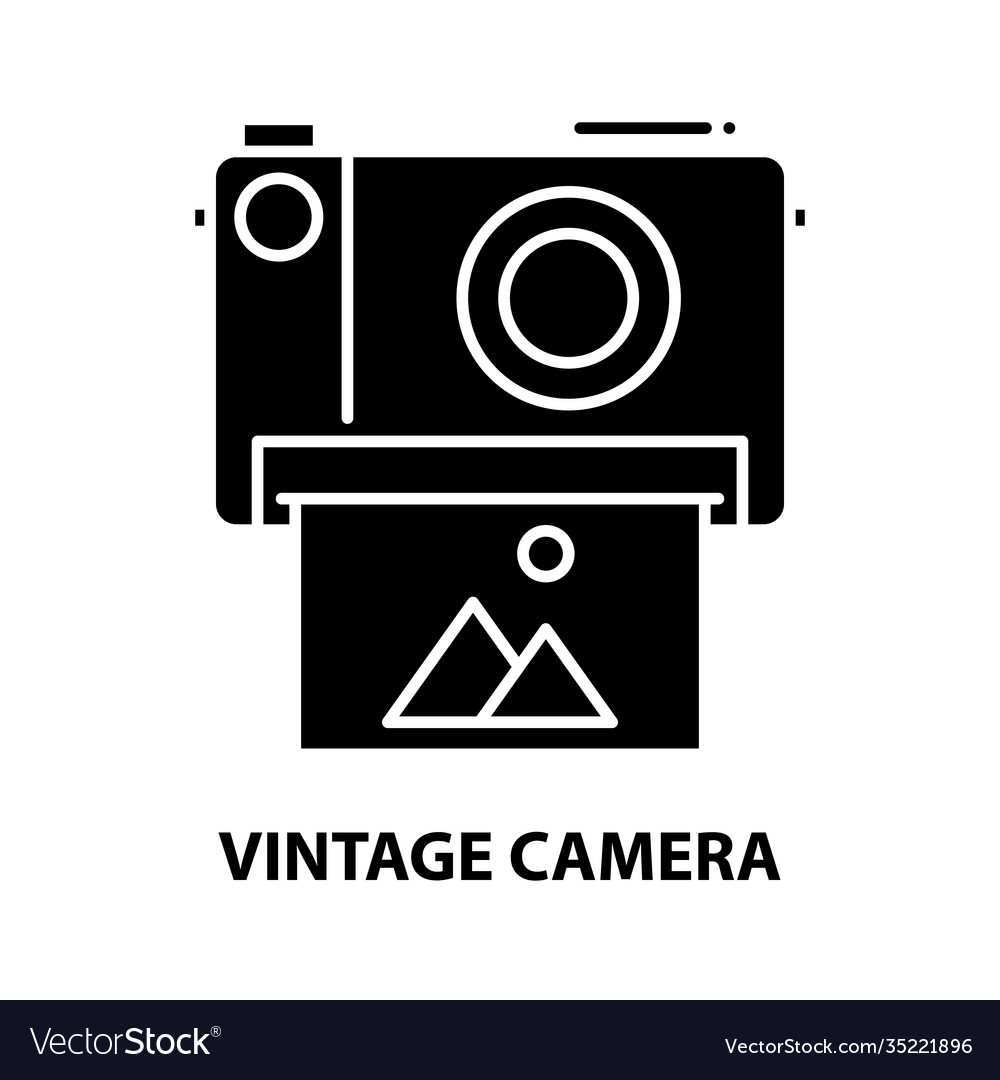 Vintage camera icon black sign Royalty Free Vector Image
