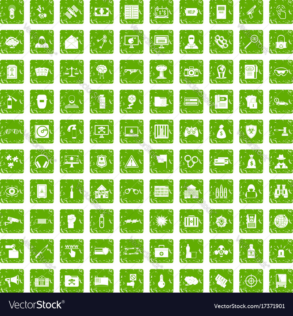 100 hacking icons set grunge green Royalty Free Vector Image