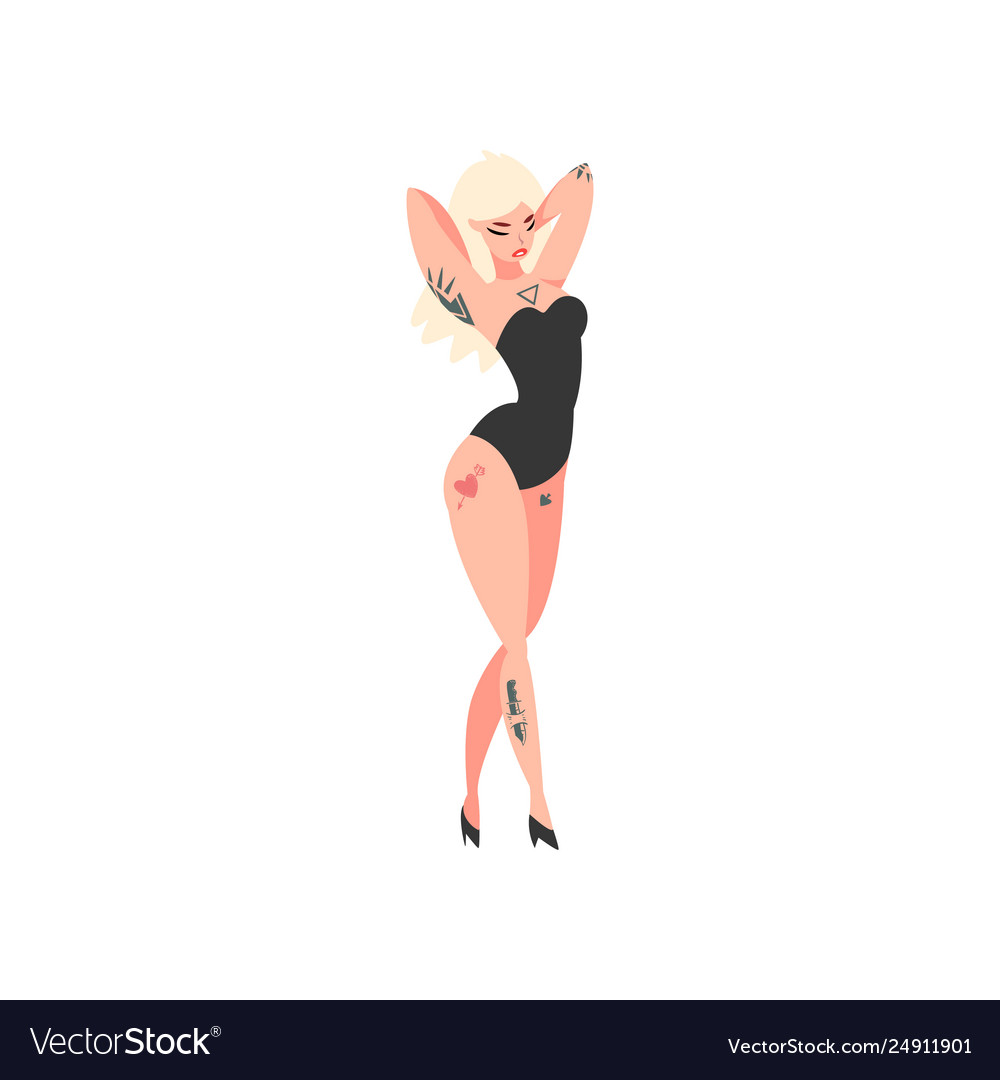 Blonde Young Woman With Tattoo Beautiful Tattooed Vector Image