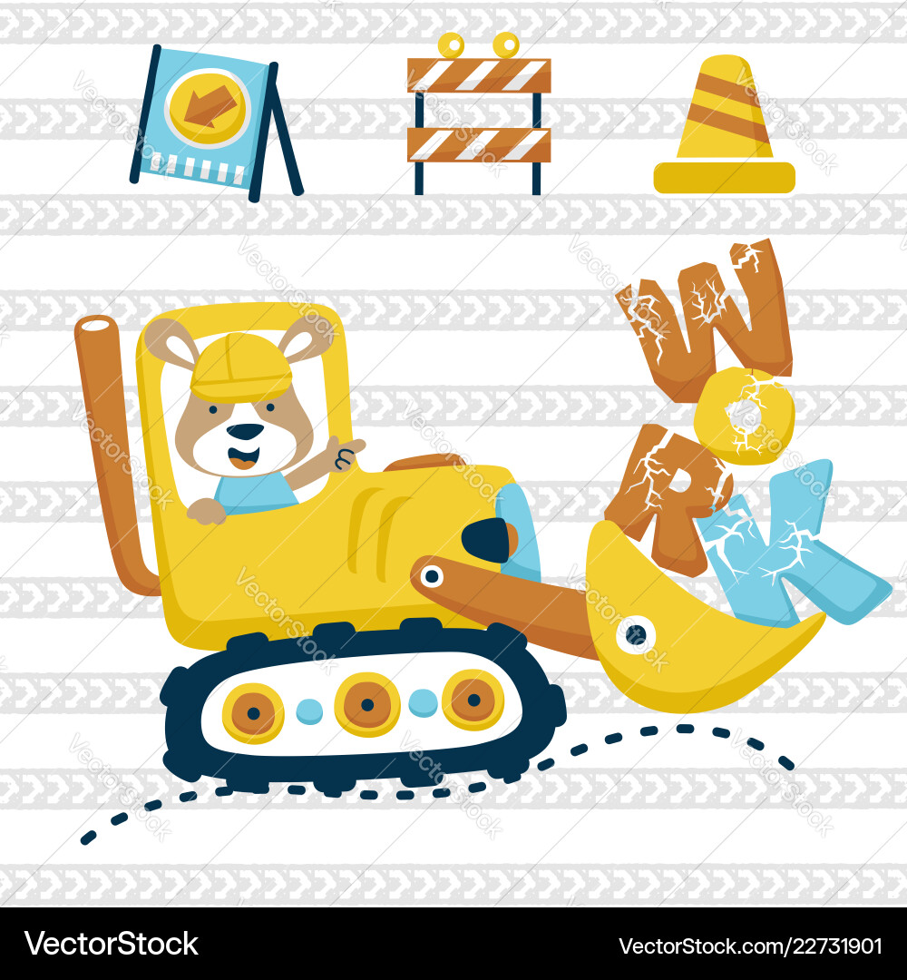 Construction equipments cartoon with cute animal Vector Image