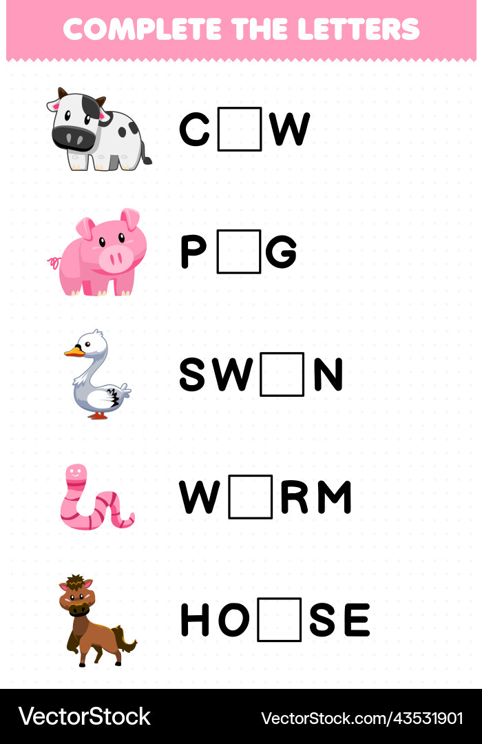 Education game for children complete the letters Vector Image