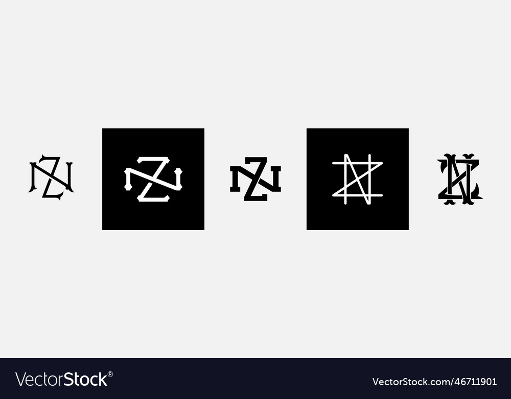Initial letters zn monogram logo design bundle Vector Image
