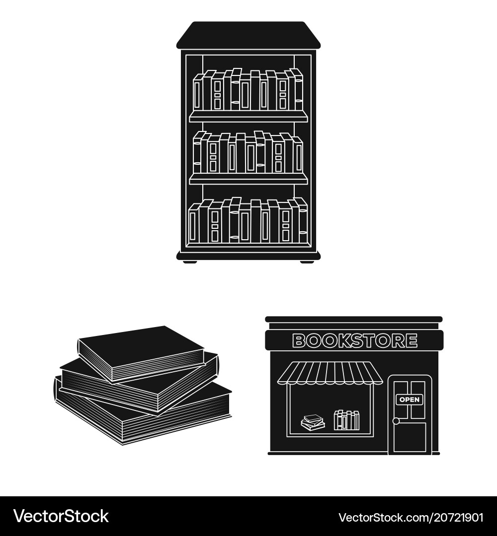 Library and bookstore black icons in set Vector Image