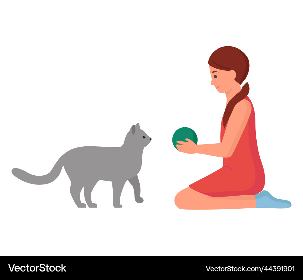 Pet owner plays with cat caring for animals Vector Image