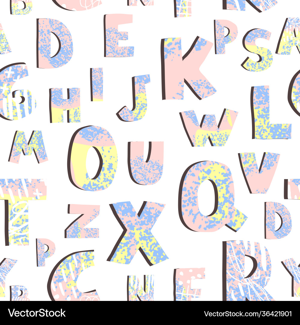 Seamless background with colorful letters on white