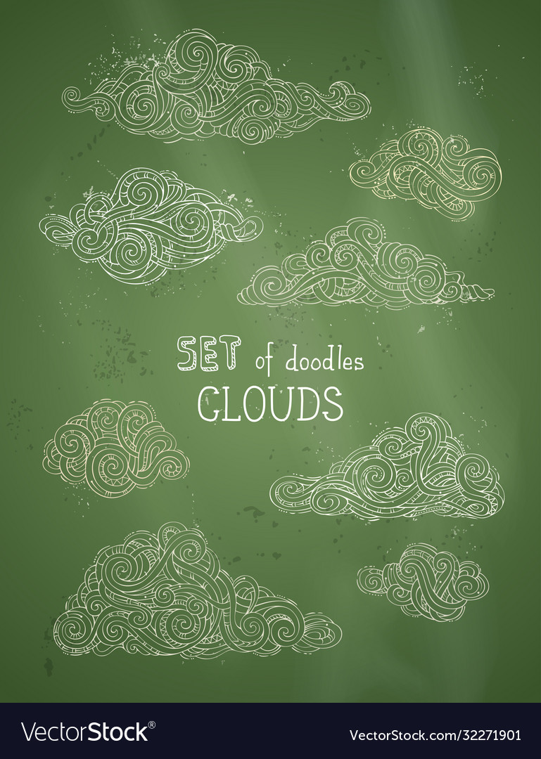 Set chalk clouds on green blackboard background Vector Image