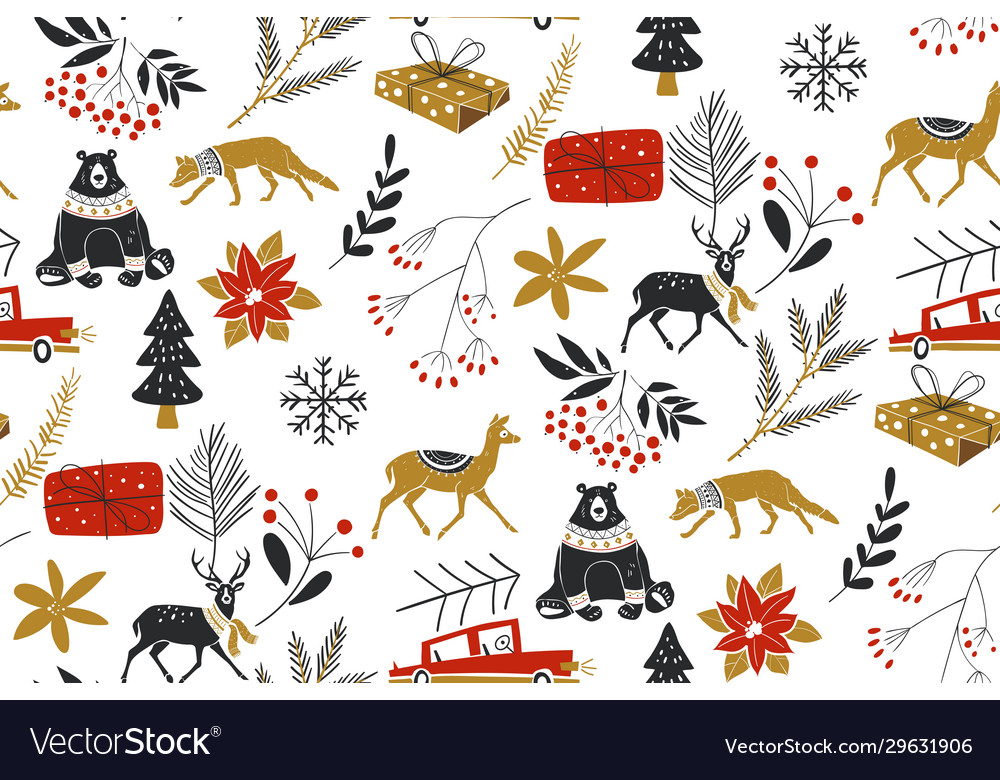 Animals winter seamless pattern with the Vector Image
