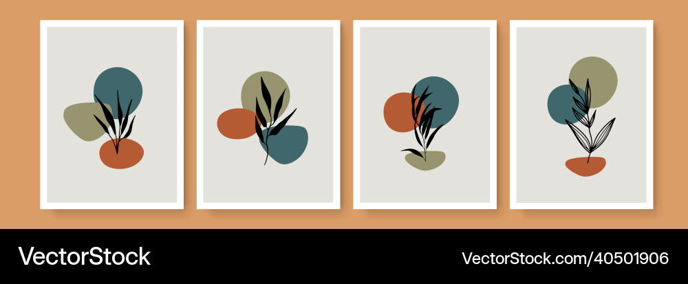 Botanical wall art set earth tone boho foliage Vector Image