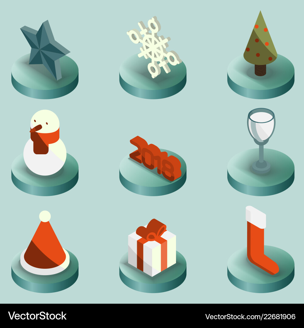 Christmas color isometric icons Royalty Free Vector Image