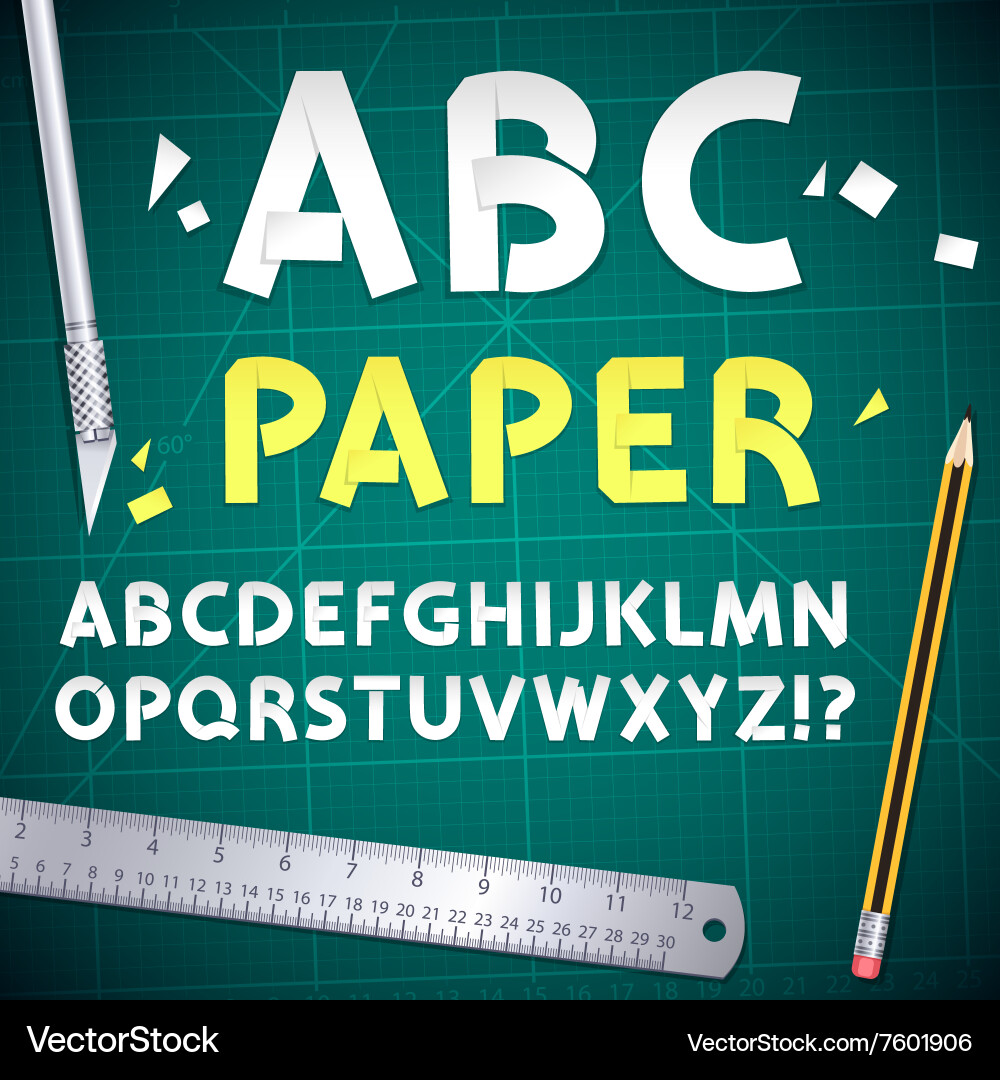 Cut Out Paper Alphabet and Equipment Set Vector Image