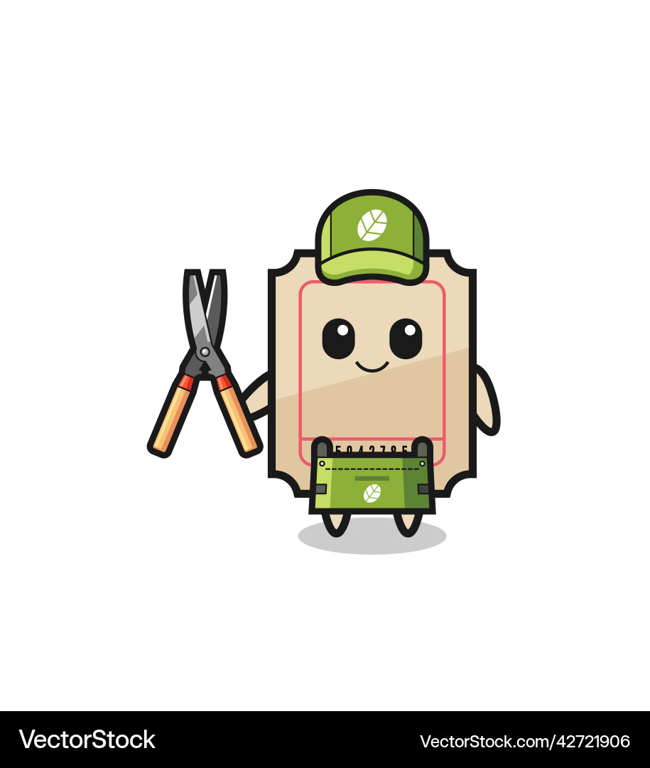 Cute ticket as gardener mascot Royalty Free Vector Image