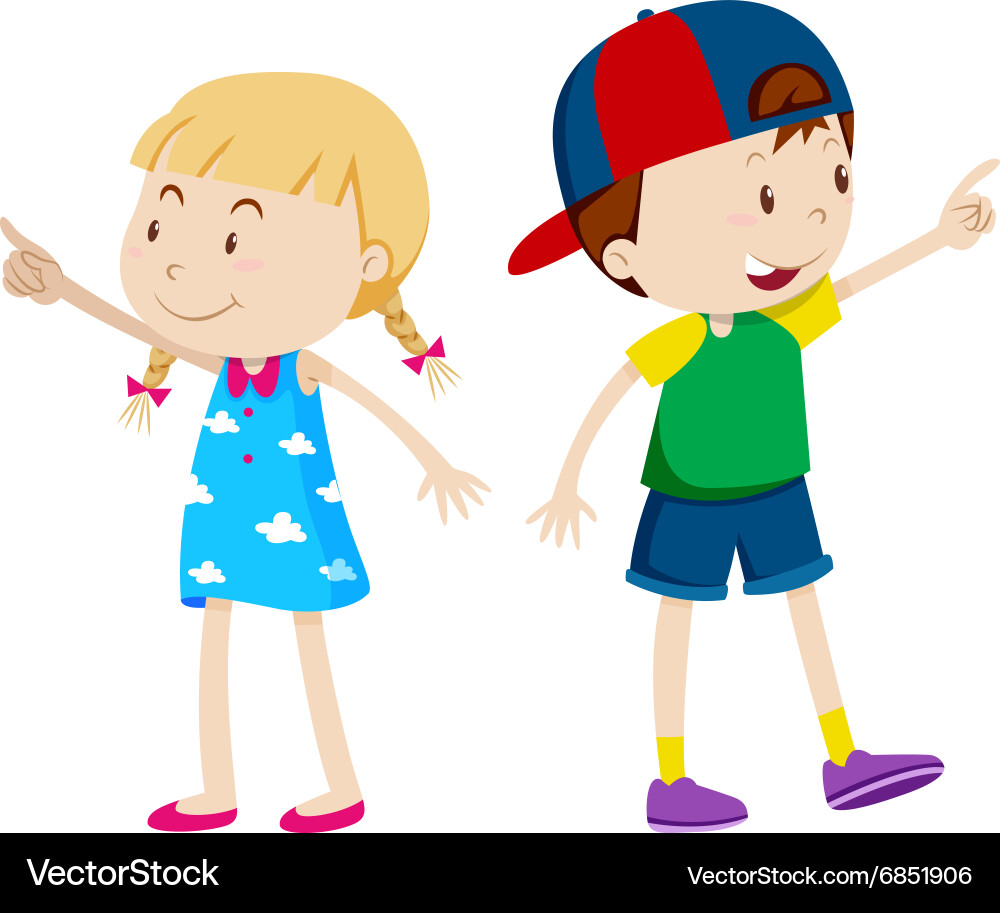Girl pointing left and boy pointing right Vector Image