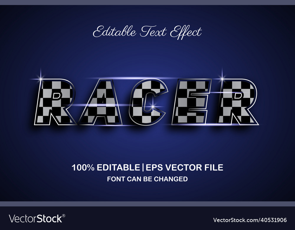 Racer 3d editable text effect Royalty Free Vector Image