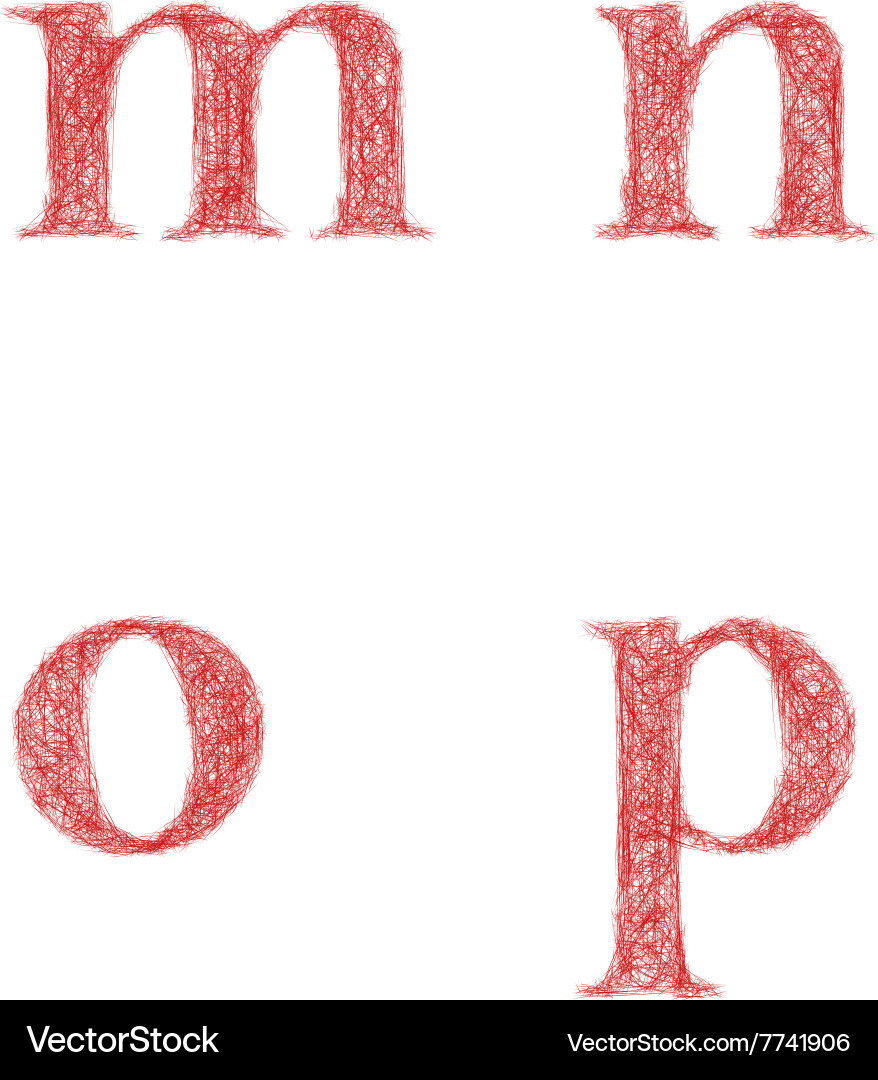 Red sketch font set - lowercase letters m n o p Vector Image