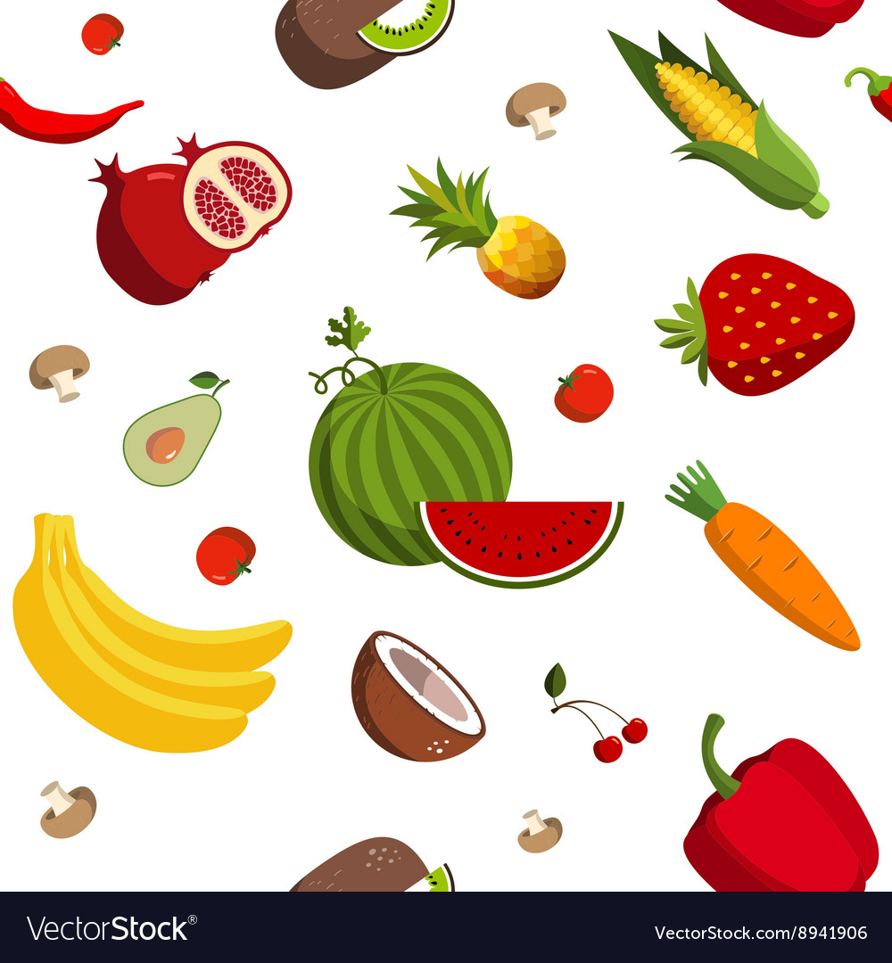Seamless fruit and vegetable pattern Royalty Free Vector
