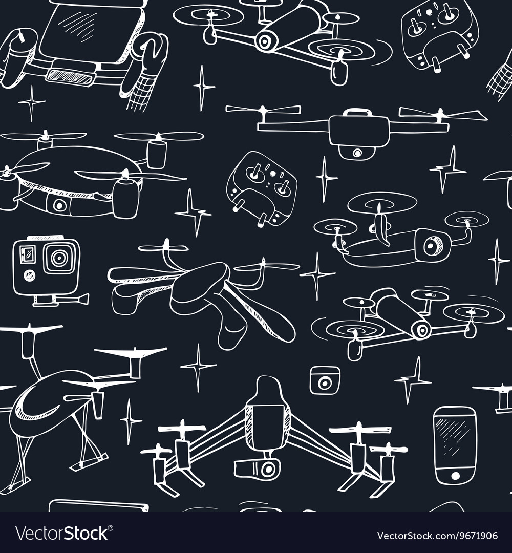 Seamless pattern hand drawn element drone Vector Image