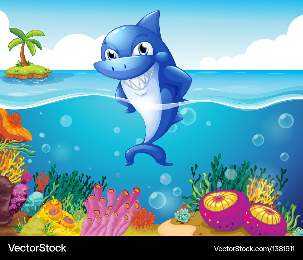 A shark in the deep sea smiling Royalty Free Vector Image