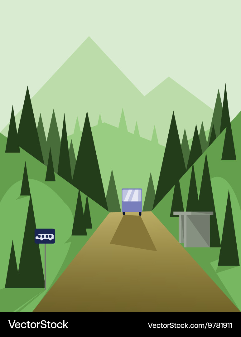 Abstract landscape design with green trees and hil