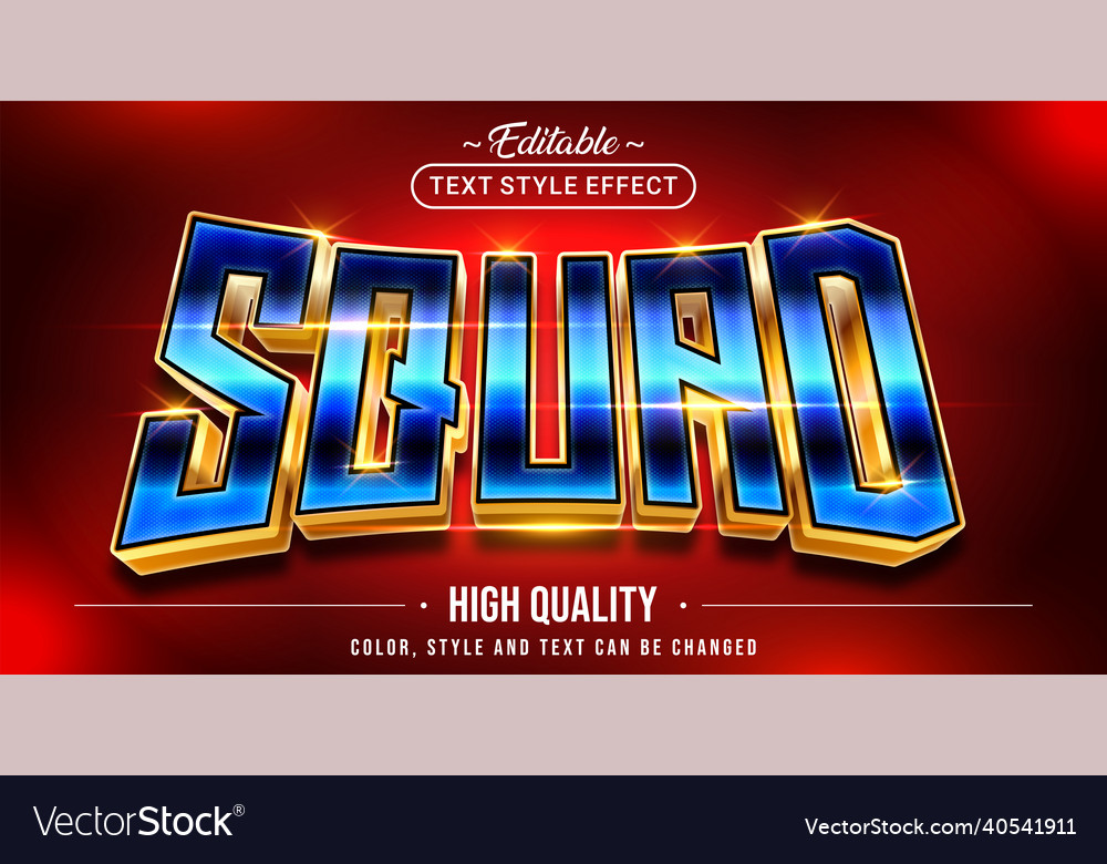 Editable text style effect - squad Royalty Free Vector Image
