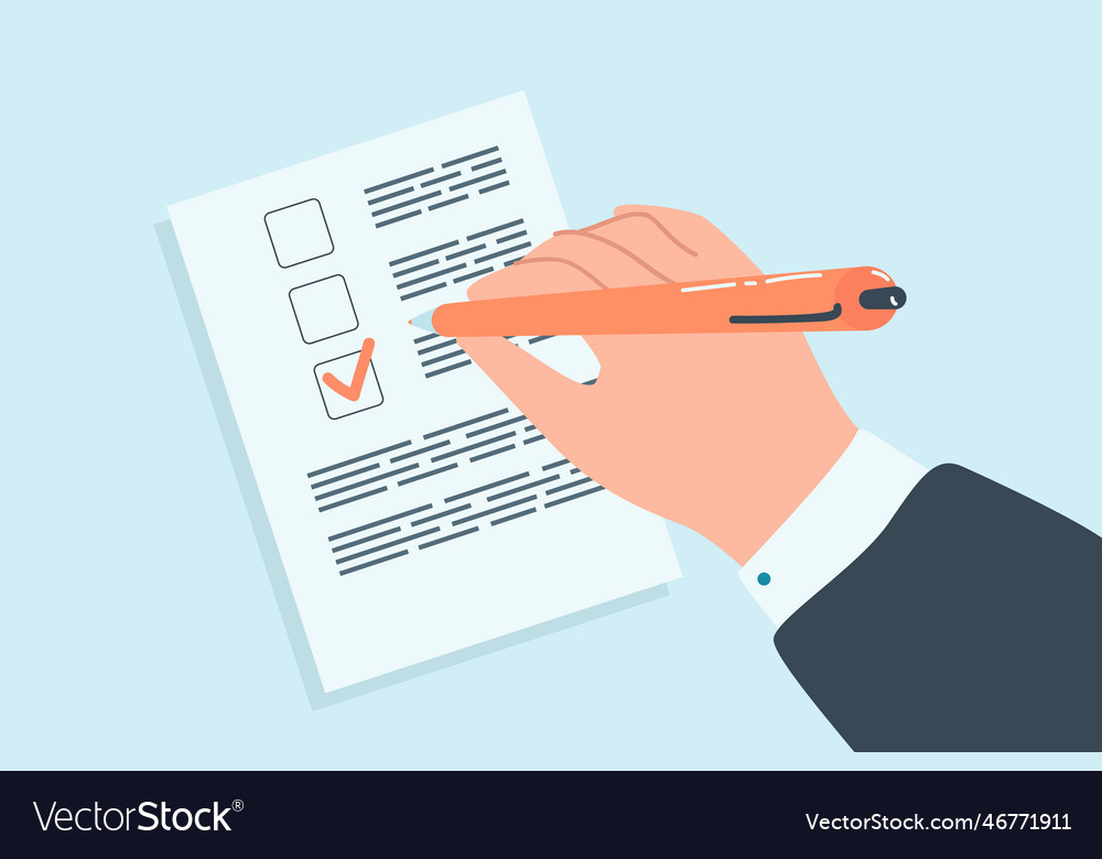 Hand checking box in document flat Royalty Free Vector Image
