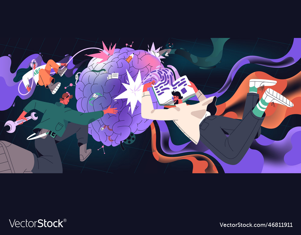 Mind intelligence concept brain work process Vector Image