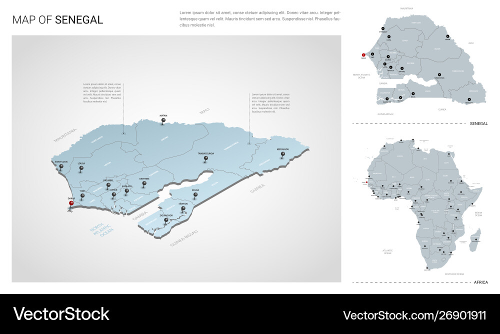 Set senegal country isometric 3d map senegal Vector Image