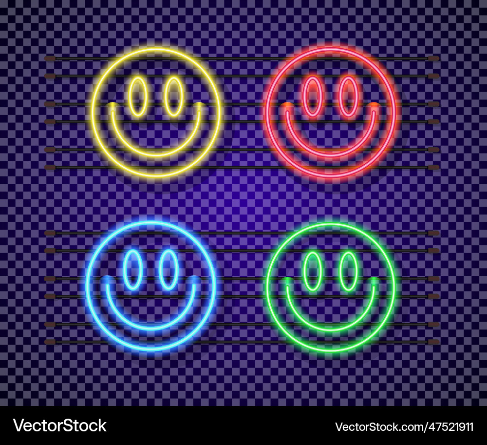 Smile sticker neon set funny cute style Royalty Free Vector