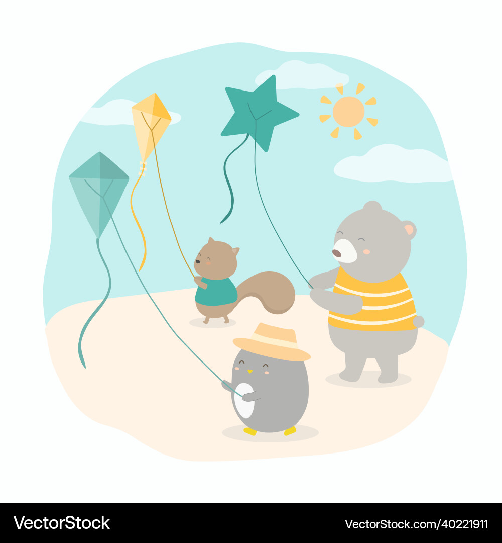 Three animal kite flying on summer holidays Vector Image