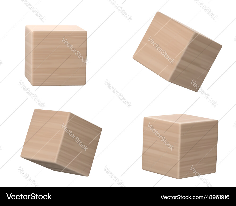 3d wood cube block realistic for word game Vector Image