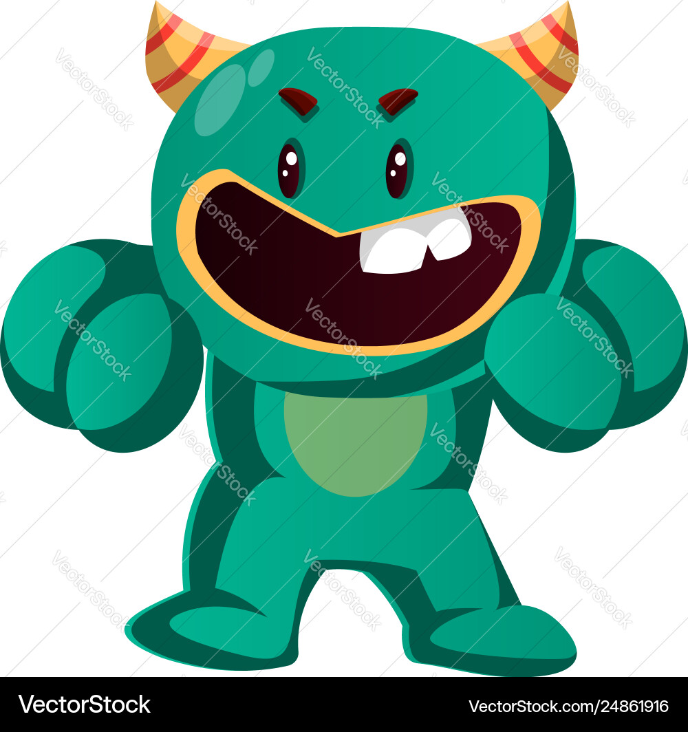Angry green monster ready to fight Royalty Free Vector Image