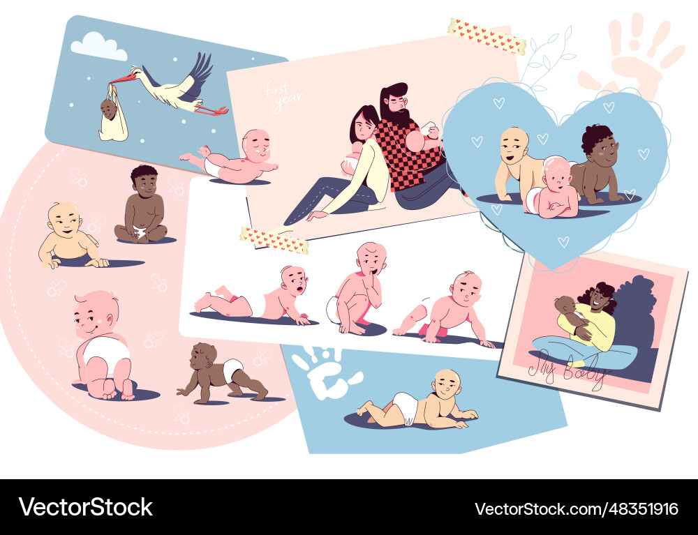 Baby drawing collage composition Royalty Free Vector Image