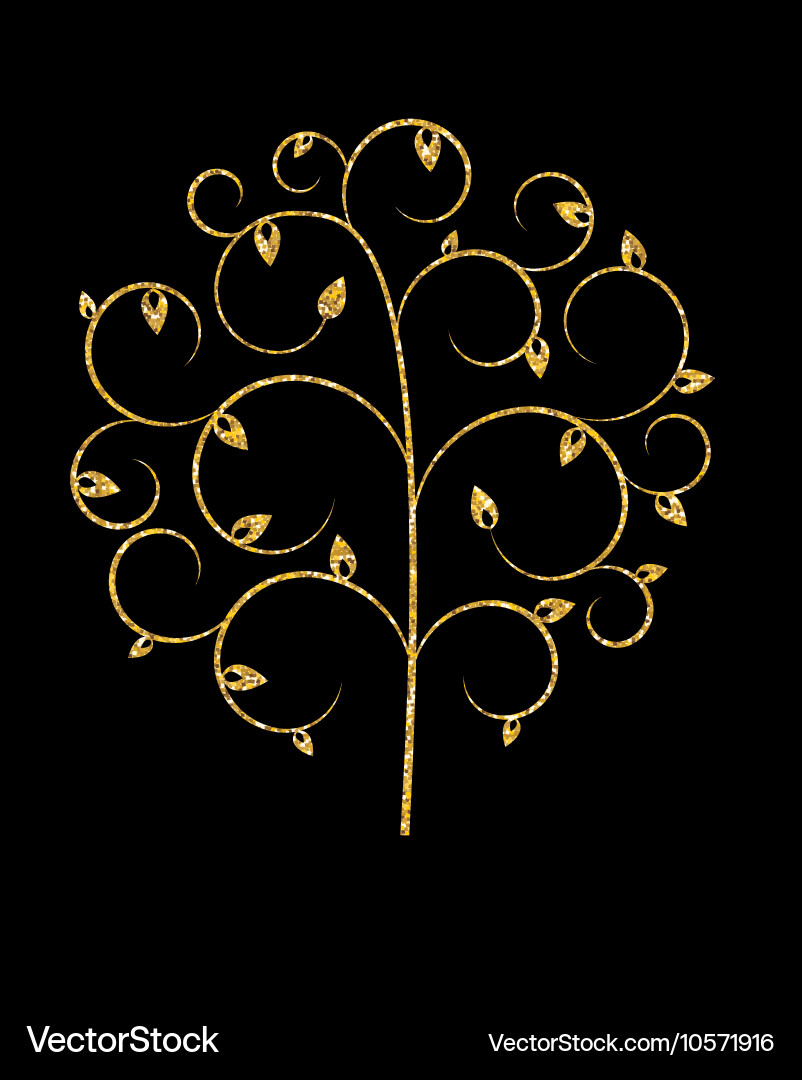 Beautiful golden tree on black background Vector Image