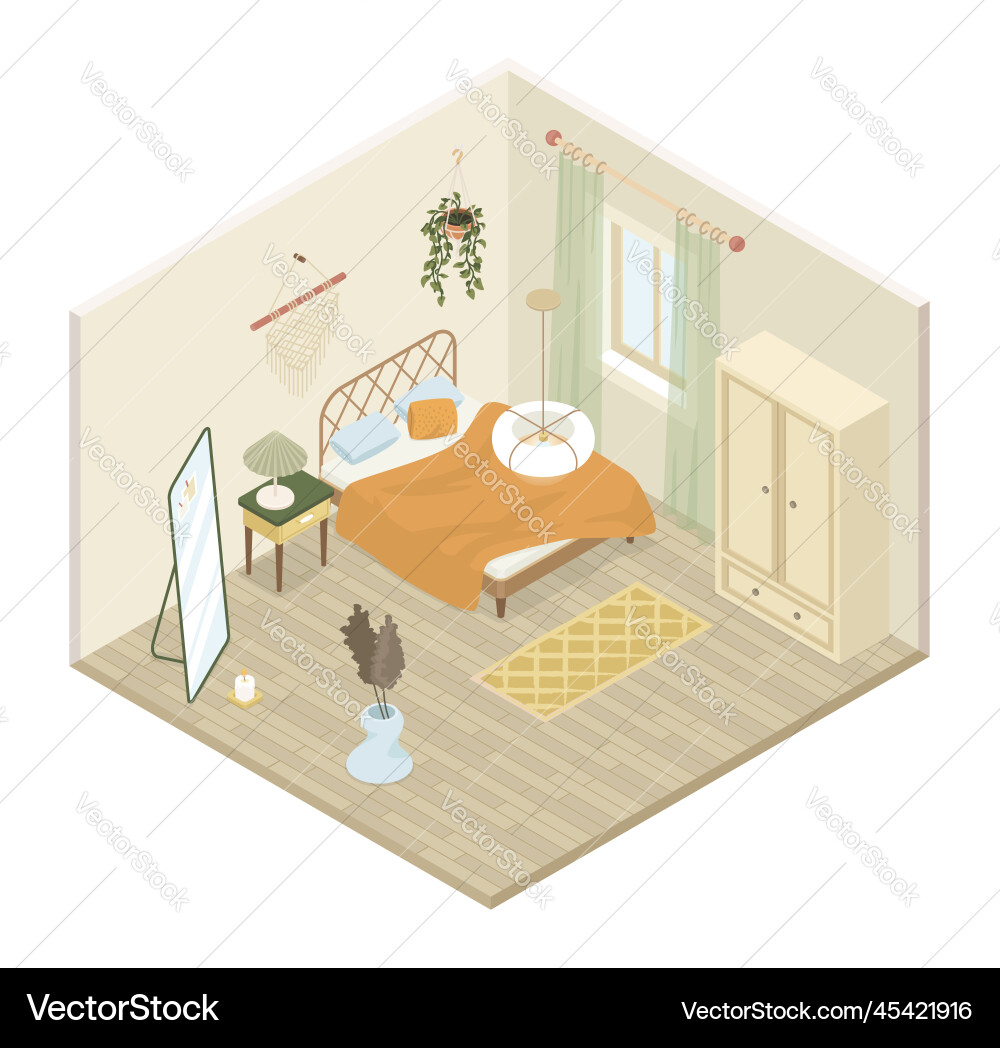 Cozy bedroom - modern colorful isometric Vector Image