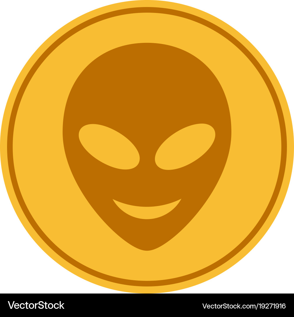 Happy alien head gold coin Royalty Free Vector Image