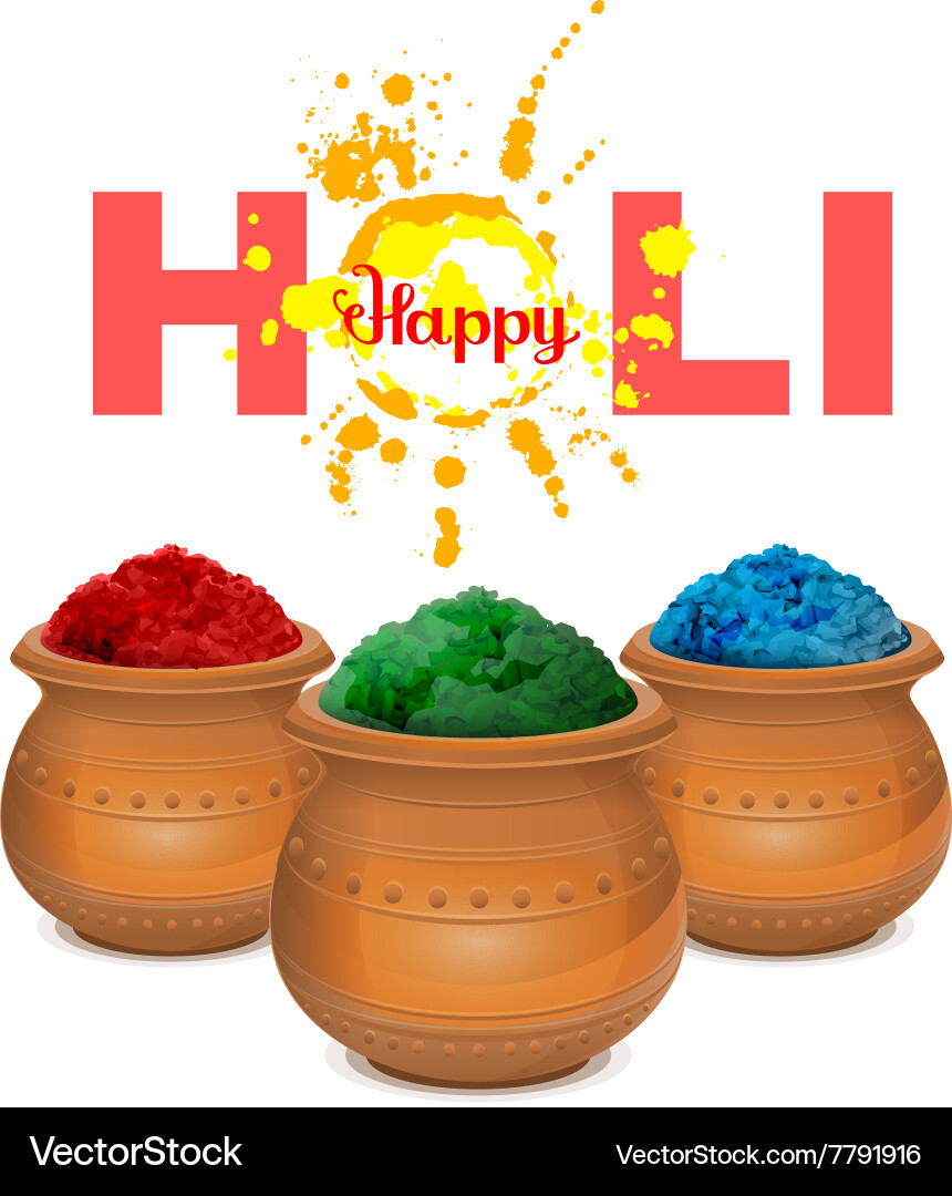 Happy holi paint pot ceramic Royalty Free Vector Image