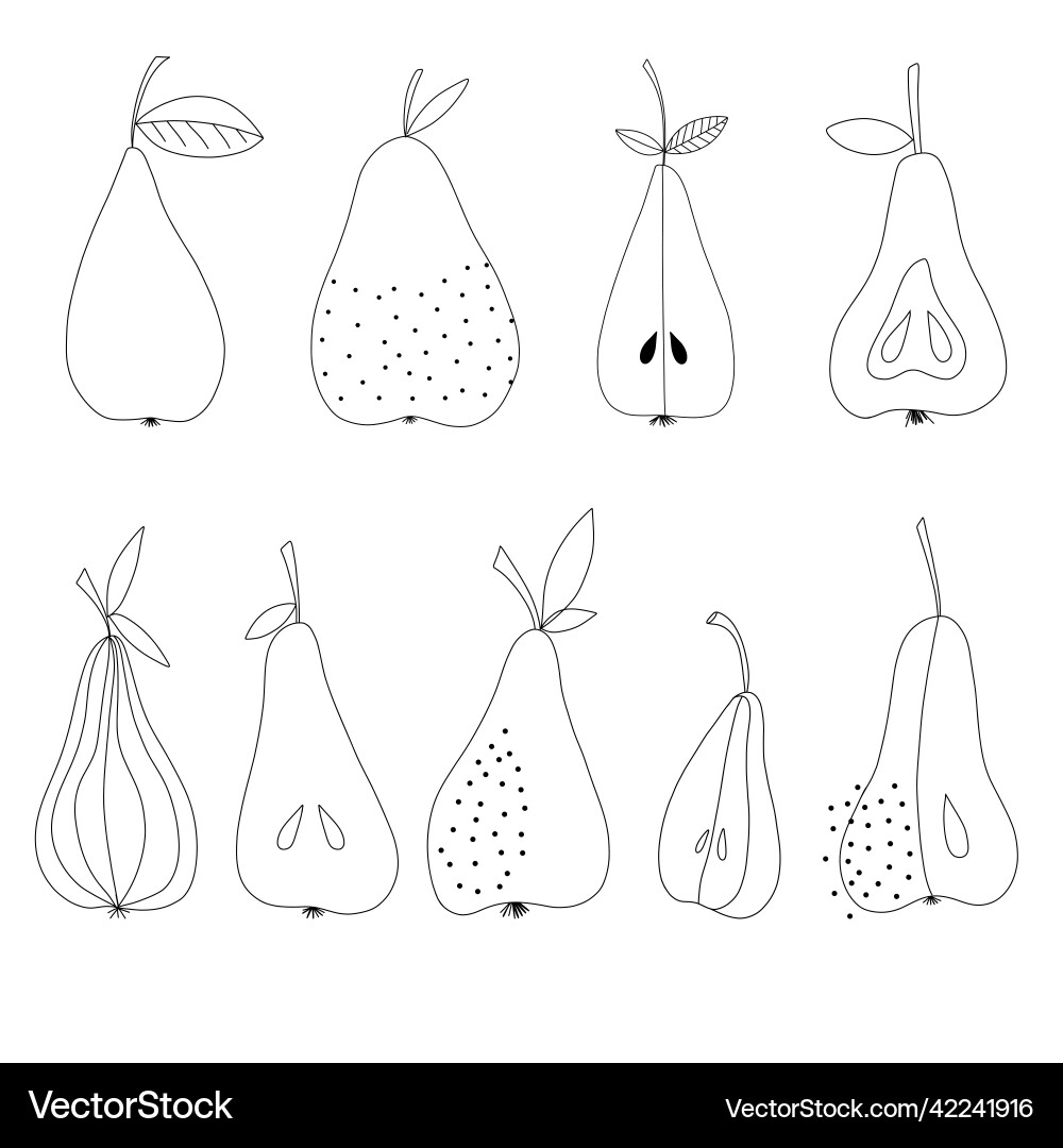 Set of linear pears isolated on white background Vector Image