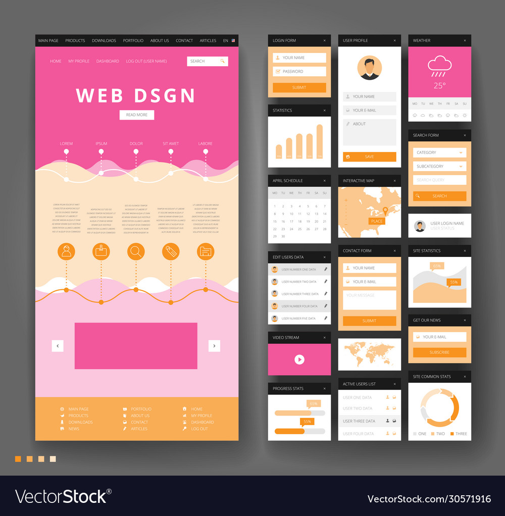 Website template design with interface elements Vector Image