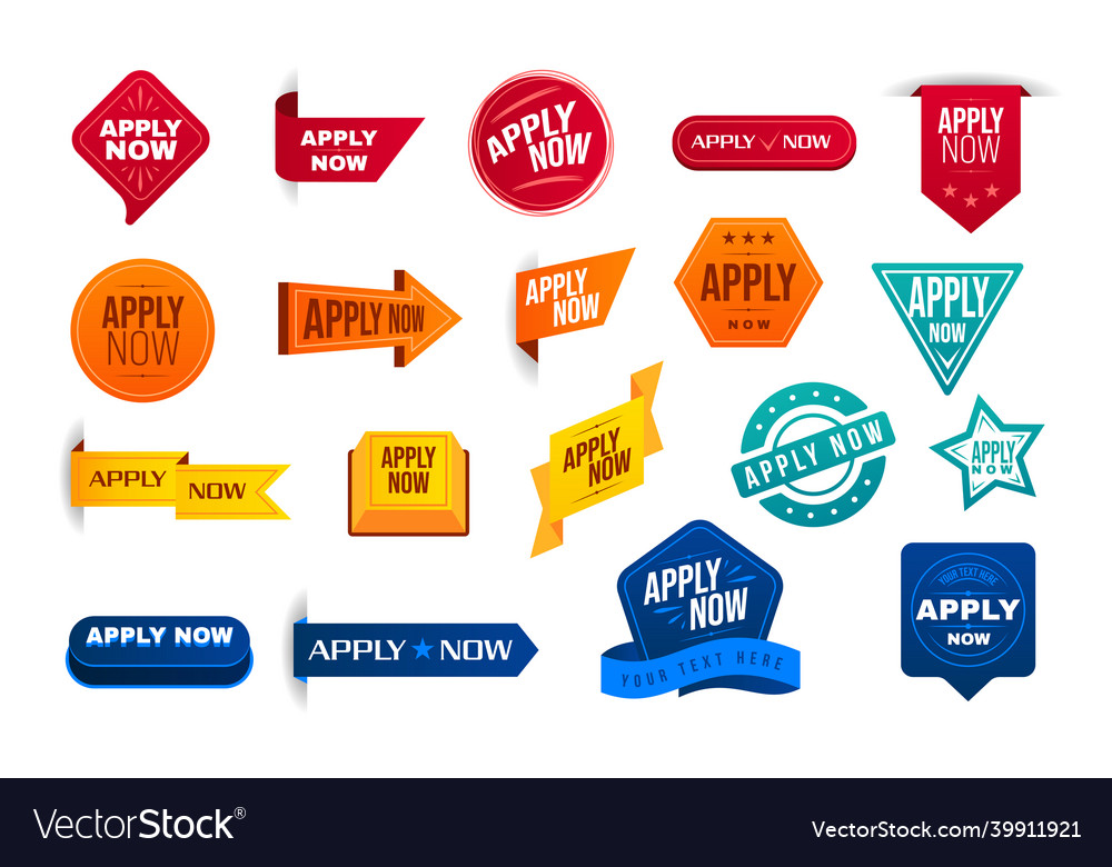 Apply now set Royalty Free Vector Image - VectorStock