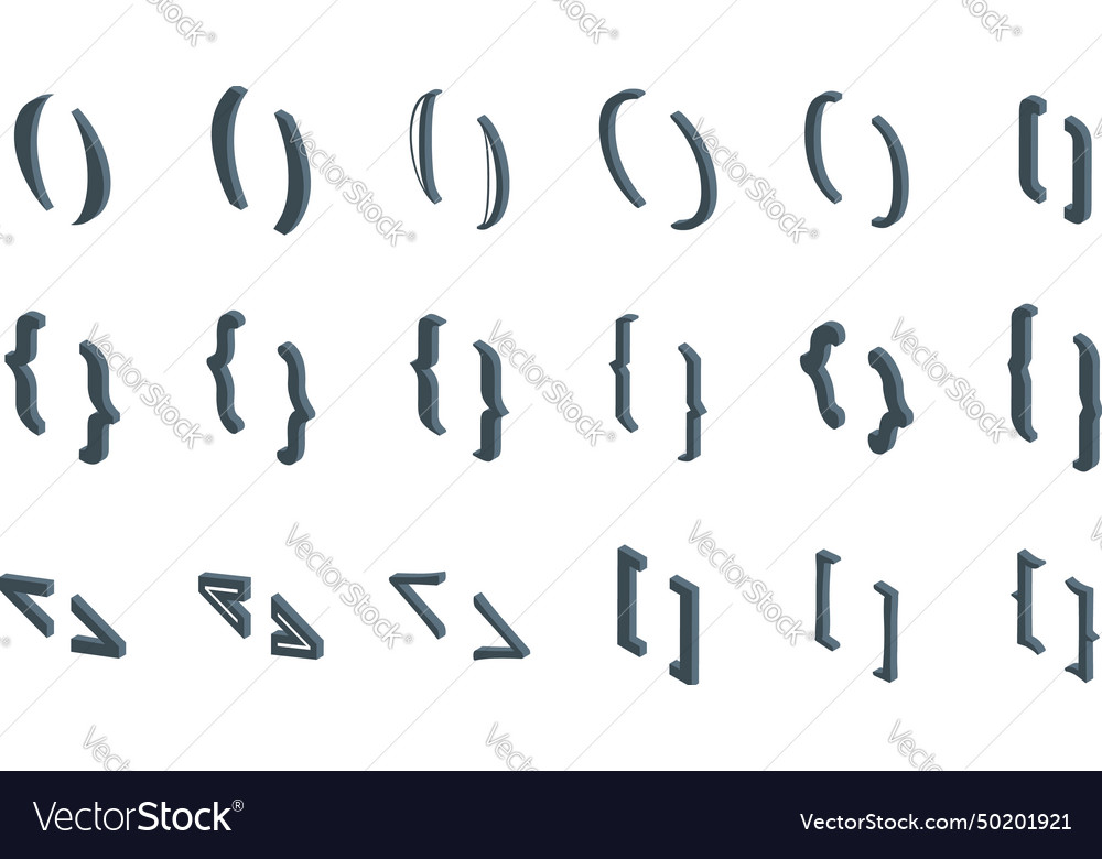 Bracket parenthesis icons set isometric Royalty Free Vector